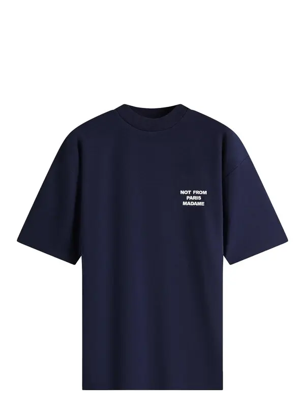 Drole De Monsieur Ribbed Neckline Tee With Contrasting Slogans Size - Blu