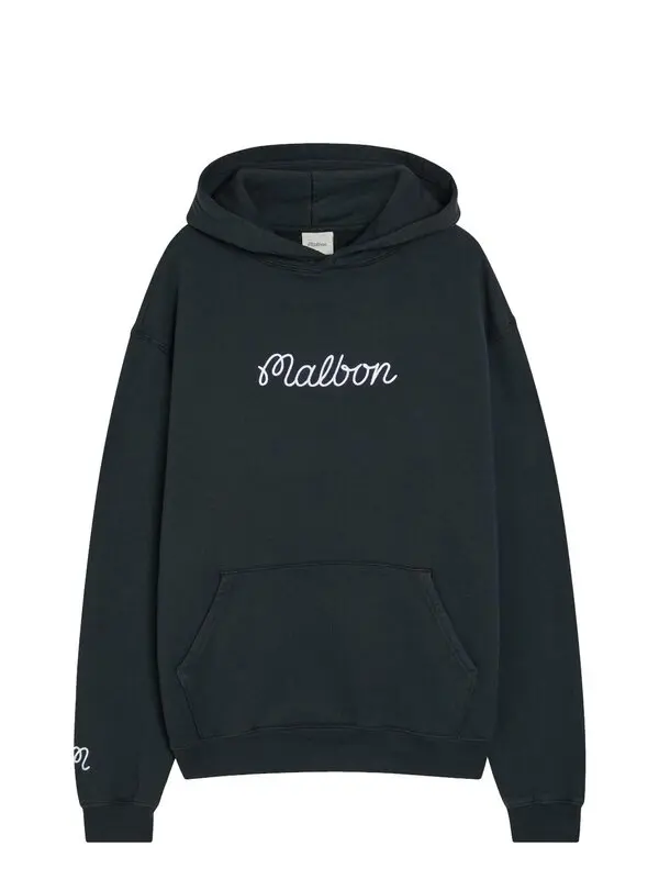 MALBON Embroidered Logo Cotton Hoodie - Navy