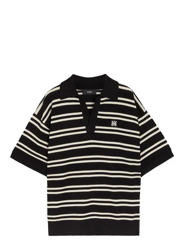 Amiri Striped Logo-embroidered Knit Polo Shirt - Black