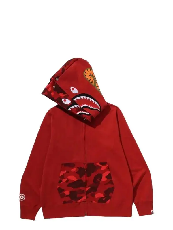 A BATHING APE Color Camo Shark Full Zip Double Hoodie - Red