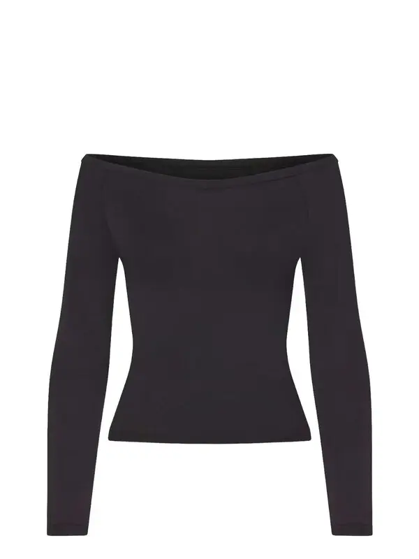 Nike X Skims Stretch Knit Off-shoulder Long Sleeve Top - Obsidian