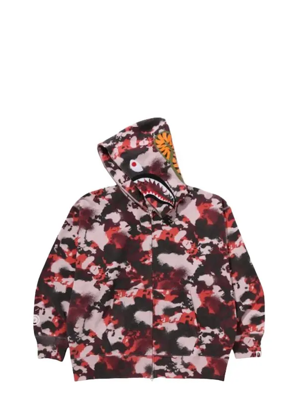 A BATHING APE Camouflage Shark Full Zip Hoodie - Red