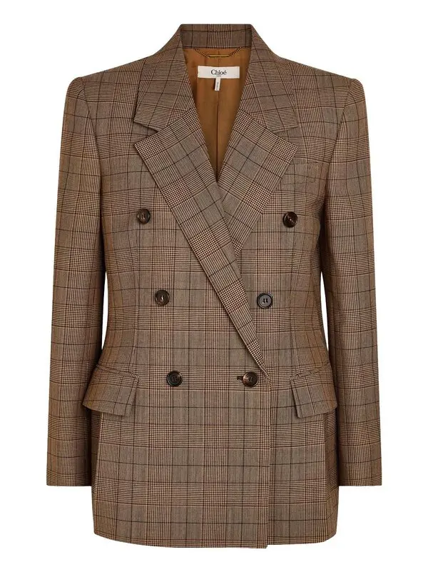 Chloé Checked Double-breasted Wool Blazer - Brown