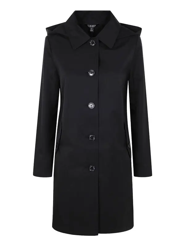 Ralph Lauren Single Breasted Hooded Coat - Black