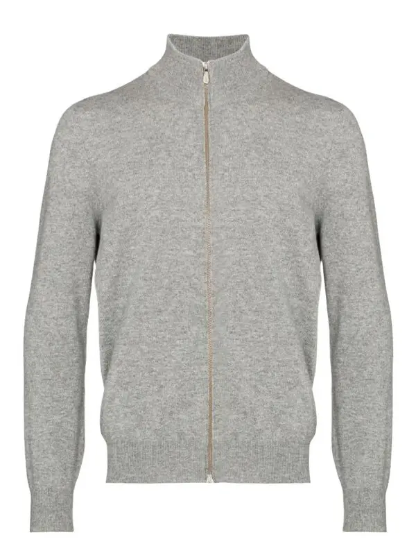 Brunello Cucinelli Cashmere High-neck Cardigan With Zipper - Grey