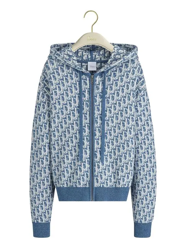 Dior Riviera Zipped Cardigan With Hood - Blue