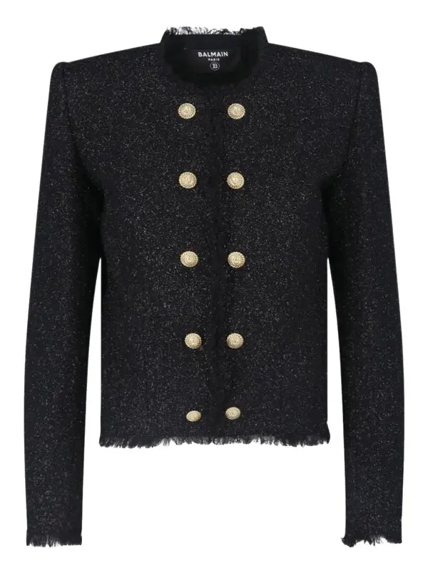 Balmain Double-breasted Frayed Hem Jacket - Black