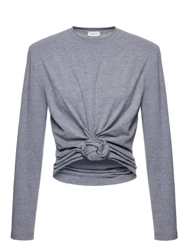 Magda Butrym Knotted Long Sleeve Jersey Blouse - Grey