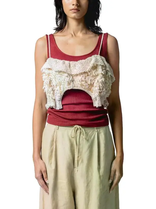 MULLER OF YOSHIOKUBO Filigree Ruffled Crop Top - Neutrals