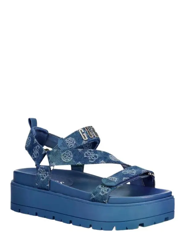 Guess Monogram-print Platform Sandals - Blue
