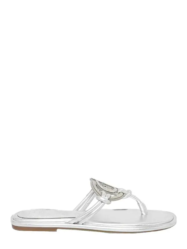 Guess Crystal-embellished Logo Plaque Flip Flops - Silver