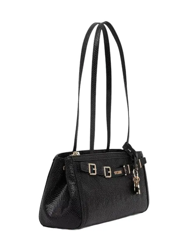 Guess Snakeskin-effect Buckled Tote Bag - Black