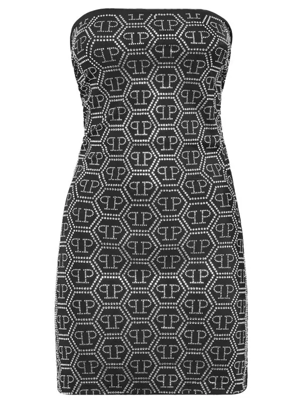 Philipp Plein Hexagon Monogram Off-shoulder Dress - Black