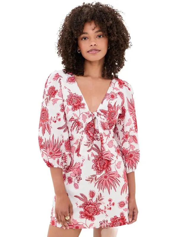 KIVARI Bailey Mini Dress With V-neck And 3/4 Sleeves - Red
