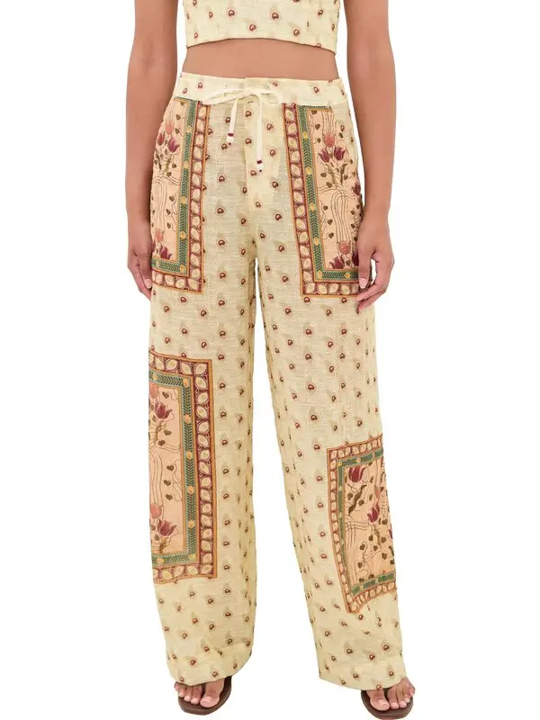 Agua Bendita Caroline Plume Embroidered Pants - Multicolor