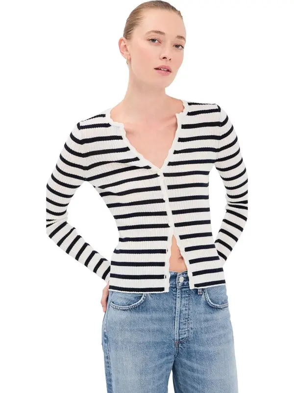 Veronica Beard Anwin Striped Merino Wool Cardigan - Dove/navy