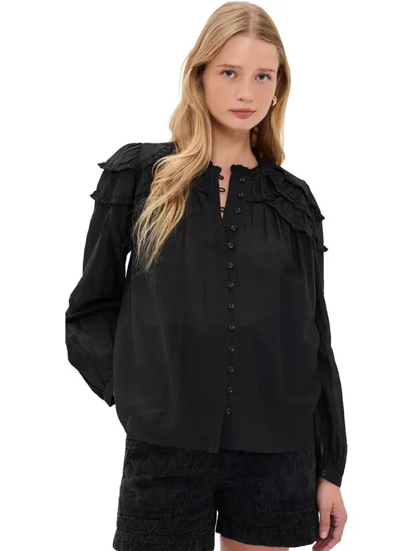 Isabel Marant Étoile Christa Ruffled Pintucked Top - Black