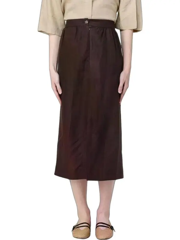 COLMAR High-waisted Linen Midi Skirt - Brown