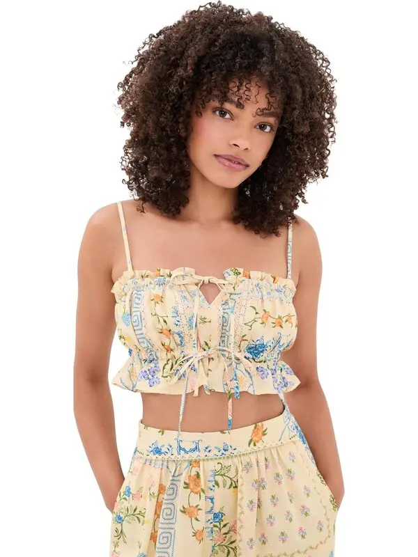 Agua Bendita Ruffled Floral Print Crop Top - Multicolor