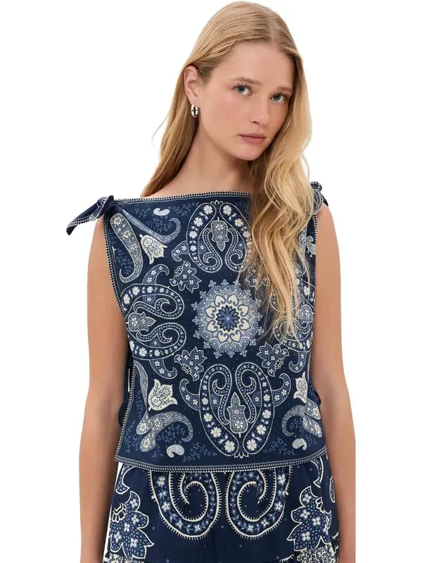 Sea Emelina Bandana Print Sleeveless Top - Navy