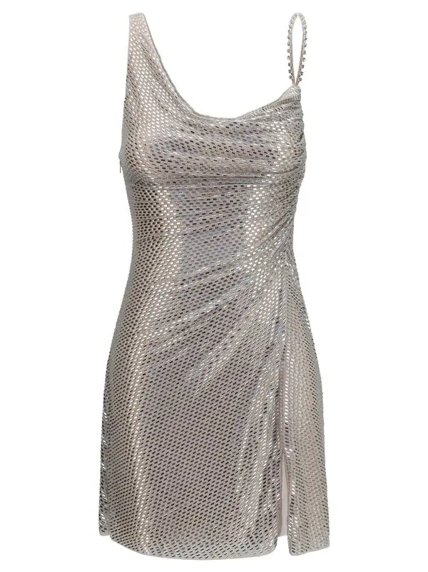 SELF-PORTRAIT Sequined Draped Mini Dress - Silver