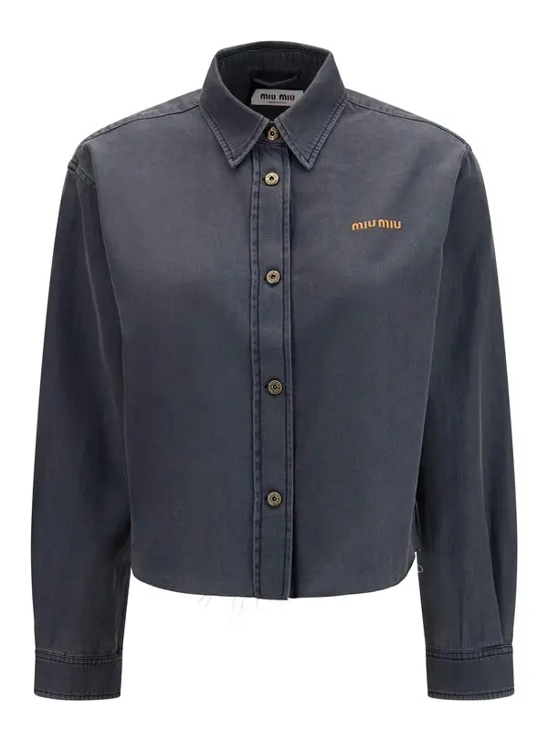 Miu Miu Denim-effect Cotton Shirt - Gray