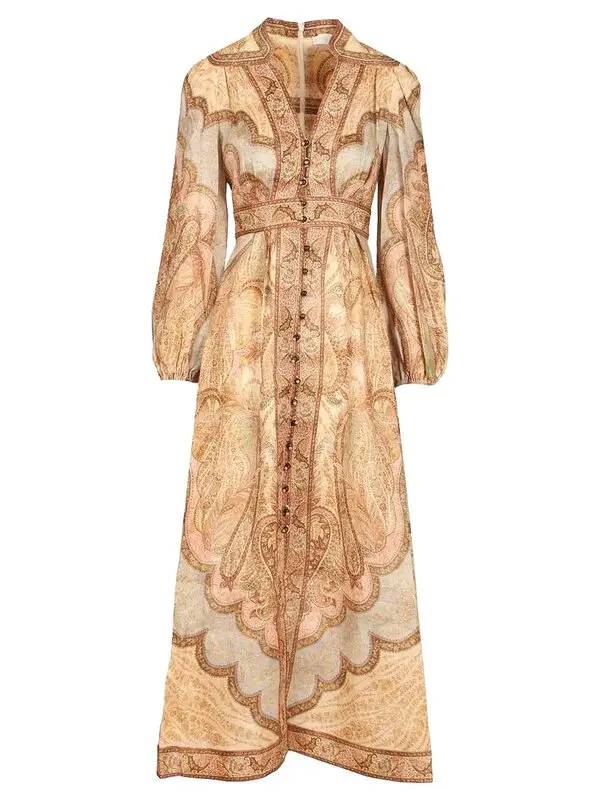 Zimmermann Wanderlust Midi Dress In Tapestry Print Linen - Multicolor