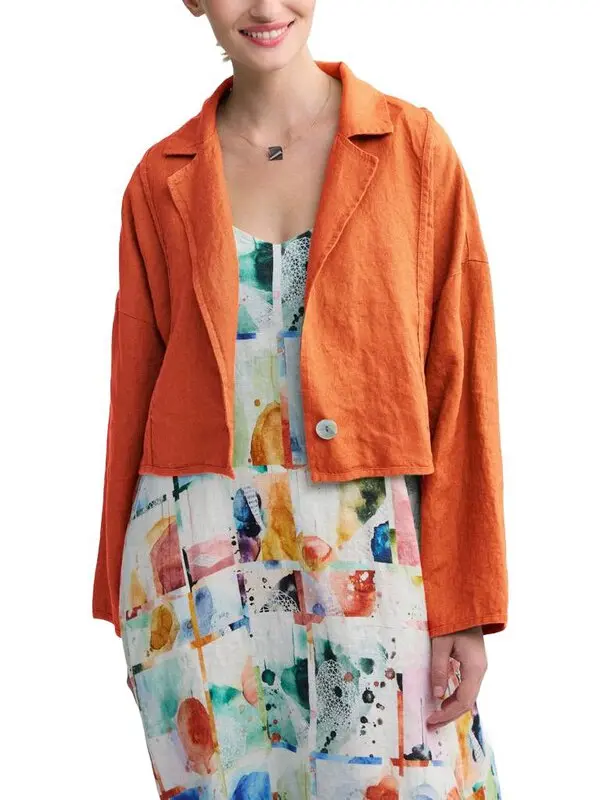 LUUKAA Laras Boxy Linen Short Jacket - Rust Orange