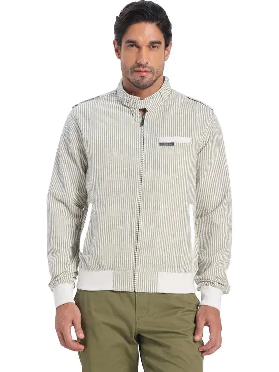 MEMBERS ONLY Seersucker Iconic Racer Jacket With Zip Closure - Grey
