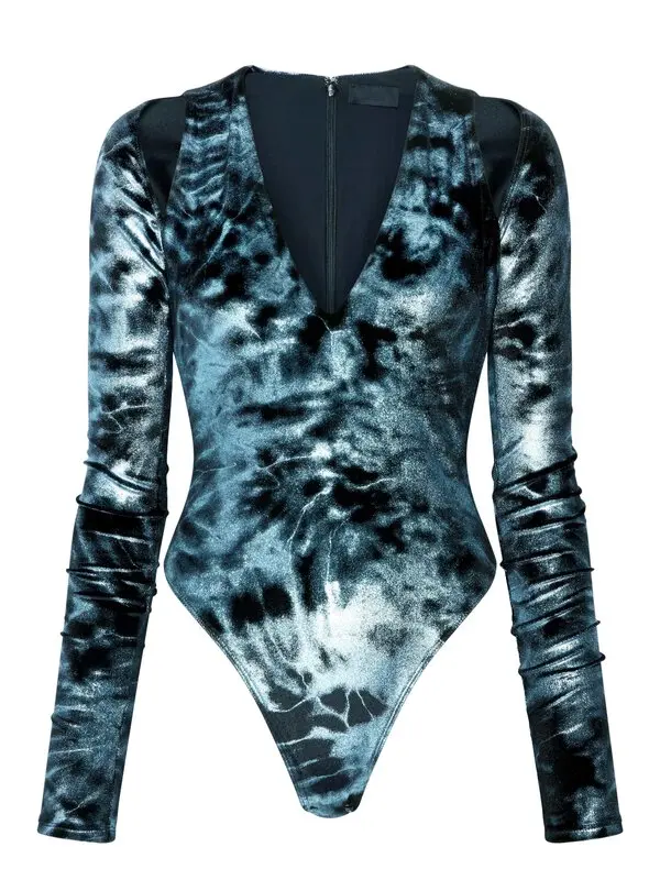 Lapointe Foil Velour V-neck Bodysuit With Shoulder Cutouts - Midnight