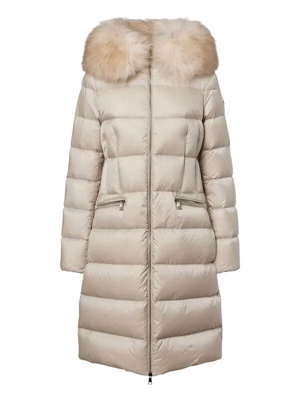 Moncler Boedic Down Coat With Shearling Trim - Beige