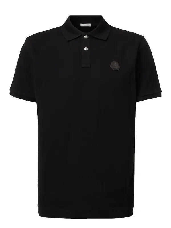 Moncler Leather-trimmed Cotton Piqué Polo Shirt - Black