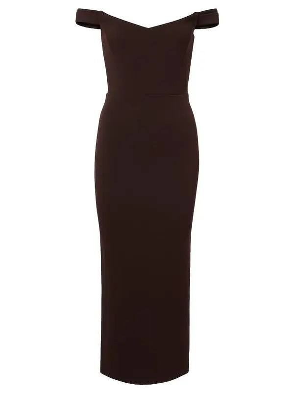 Alex Perry Off-shoulder Crêpe Midi Dress In Cacao - Brown