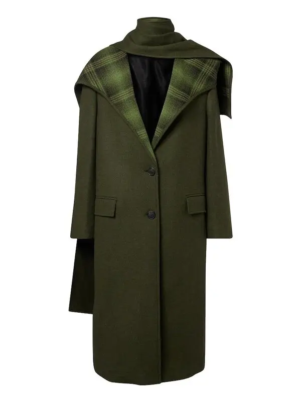 Attico Wool-blend Coat With Scarf Detail - Green