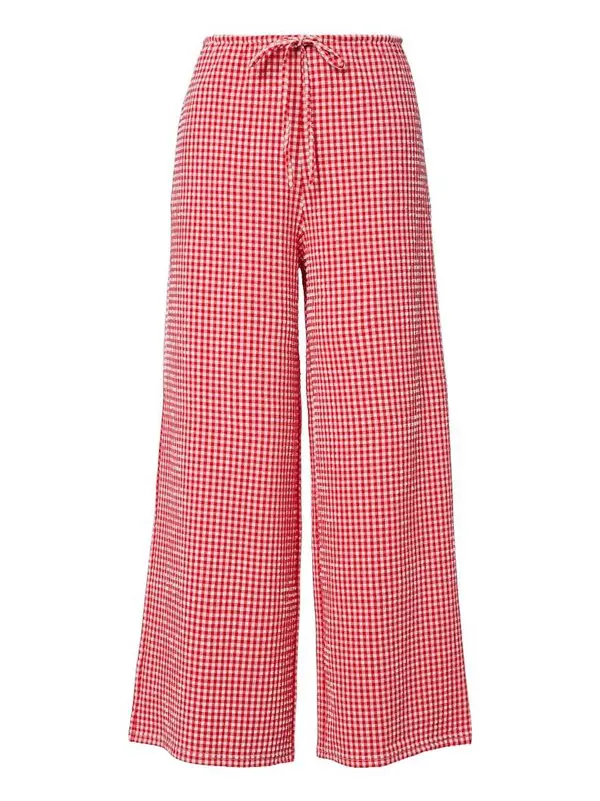 MONTCE Gingham Seersucker Wide-leg Pants - Red