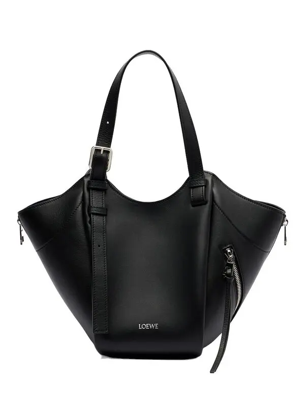 Loewe Hammock Flip Medium Leather Tote Bag - Black