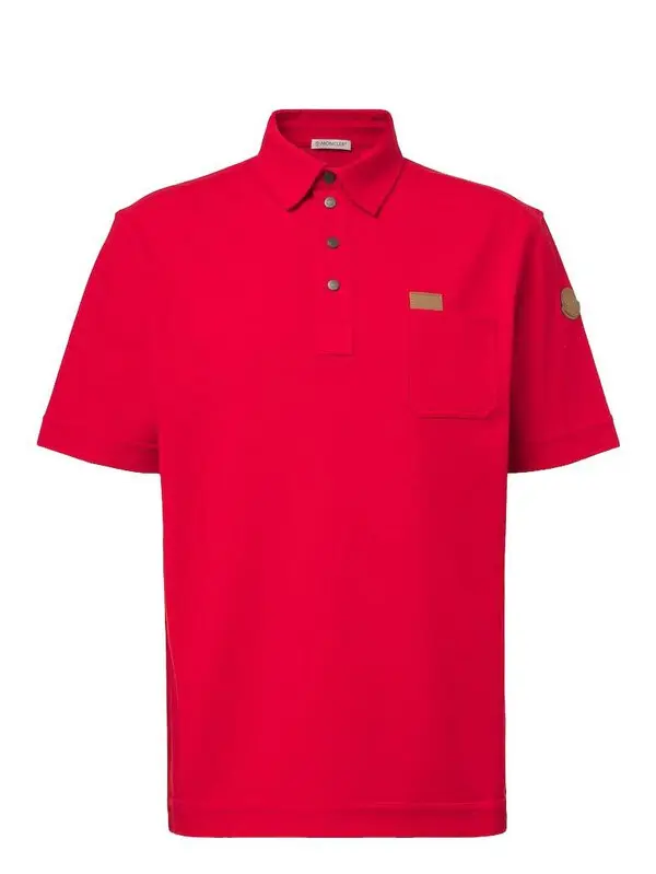 Moncler Leather-trimmed Cotton Piqué Polo Shirt - Red