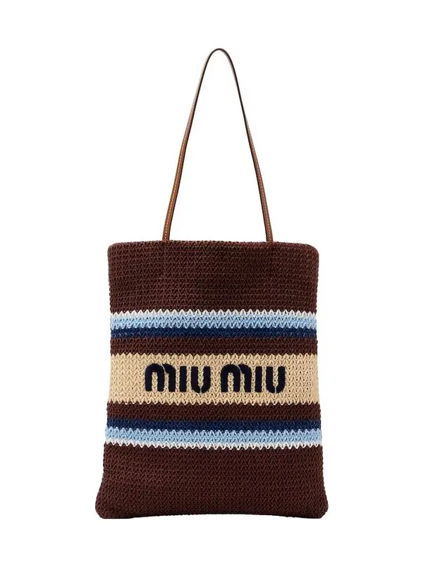 Miu Miu Striped Raffia-effect Shopper - Multicoloured