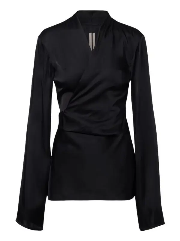 Rick Owens Laura Satin Wrap Top - Black
