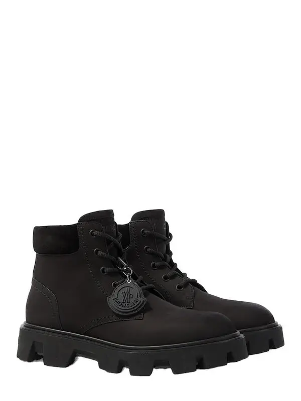 Moncler Leather Lace-up Ankle Boots - Black