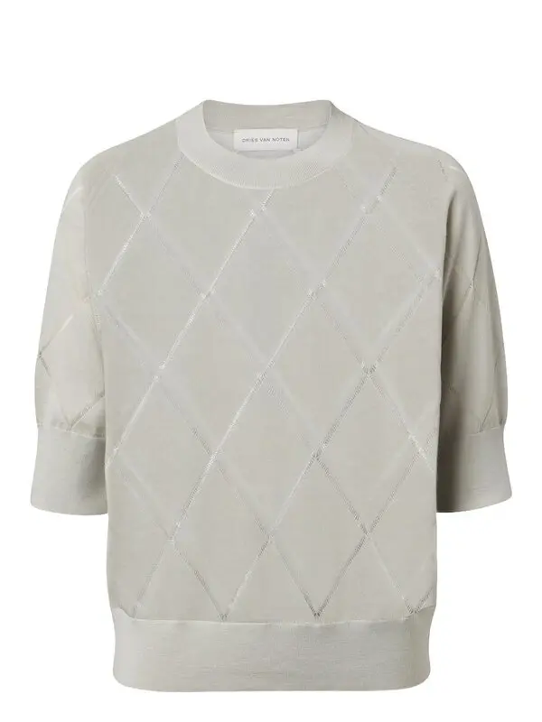 Dries Van Noten Argyle Merino Wool Sweater - Grey
