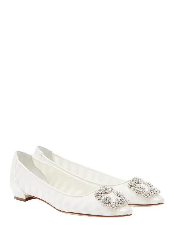 Manolo Blahnik Embellished Organza Ballet Flats - White