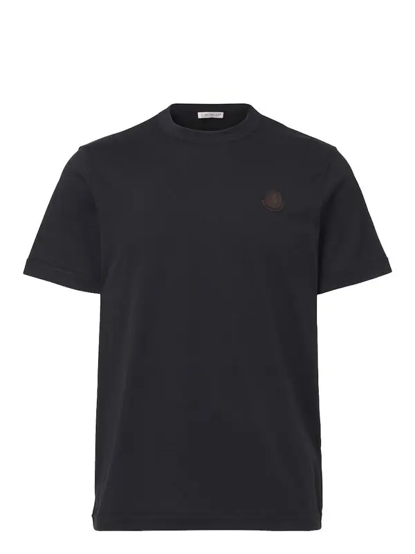 Moncler Leather-trimmed Cotton Jersey T-shirt - Blue