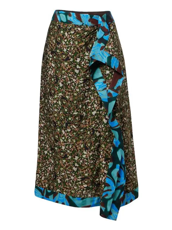 Dries Van Noten Printed Ruffled Midi Skirt - Multicoloured