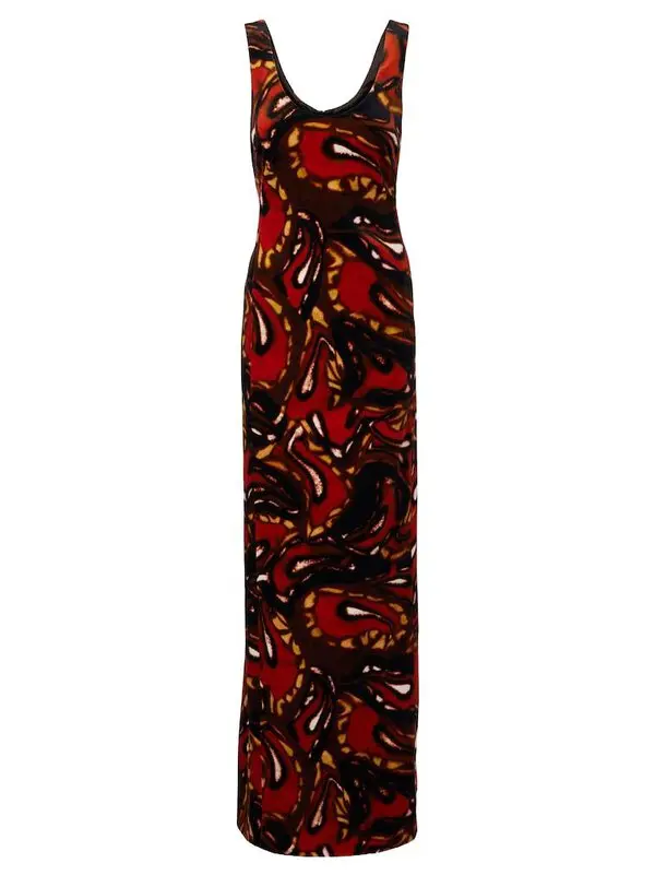 Dries Van Noten Printed Cotton-blend Velvet Maxi Dress - Red