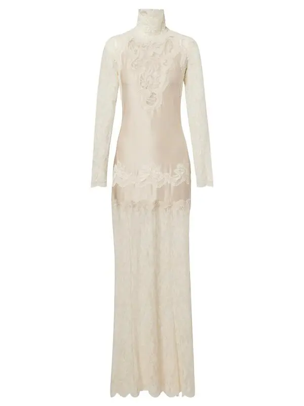 Rabanne Lace And Satin Maxi Dress - Beige