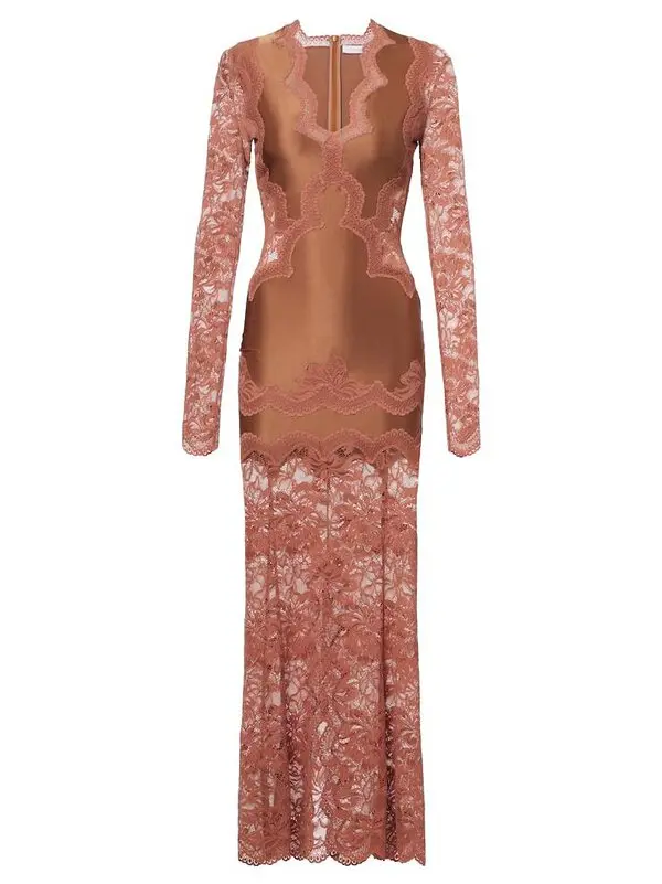 Rabanne Lace And Satin Maxi Dress - Pink