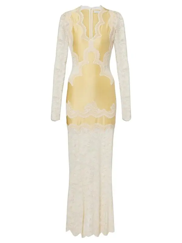 Rabanne Lace And Satin Maxi Dress - Yellow