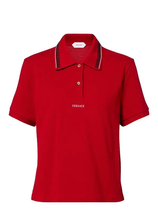 Versace Greca Cotton Piqué Polo Shirt - Red