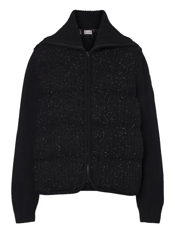 Moncler Wool And Cashmere Down Panel Cardigan - Black